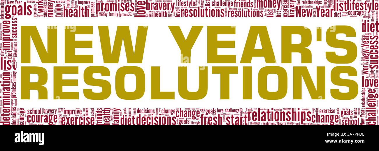 New Year's Resolutions vector illustration word cloud isolated on white ...