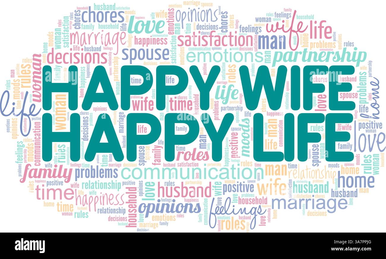 Happy Wife Happy Life vector illustration word cloud isolated on white background Stock Vector ...