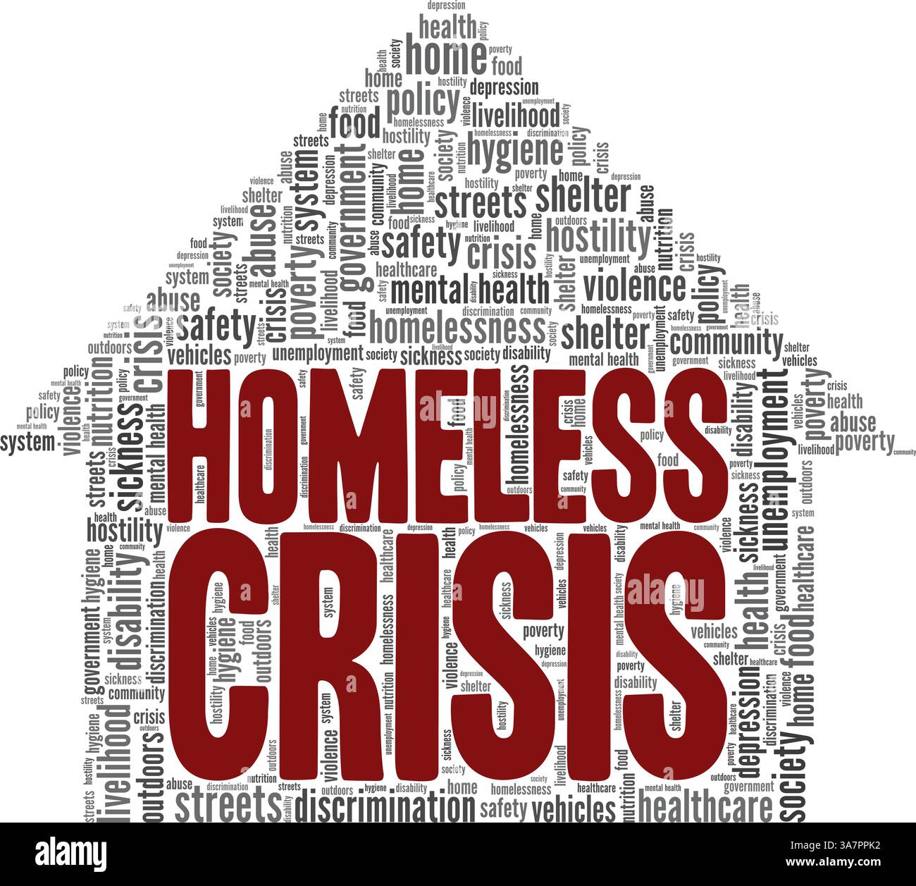 Homeless Crisis vector illustration word cloud isolated on white ...