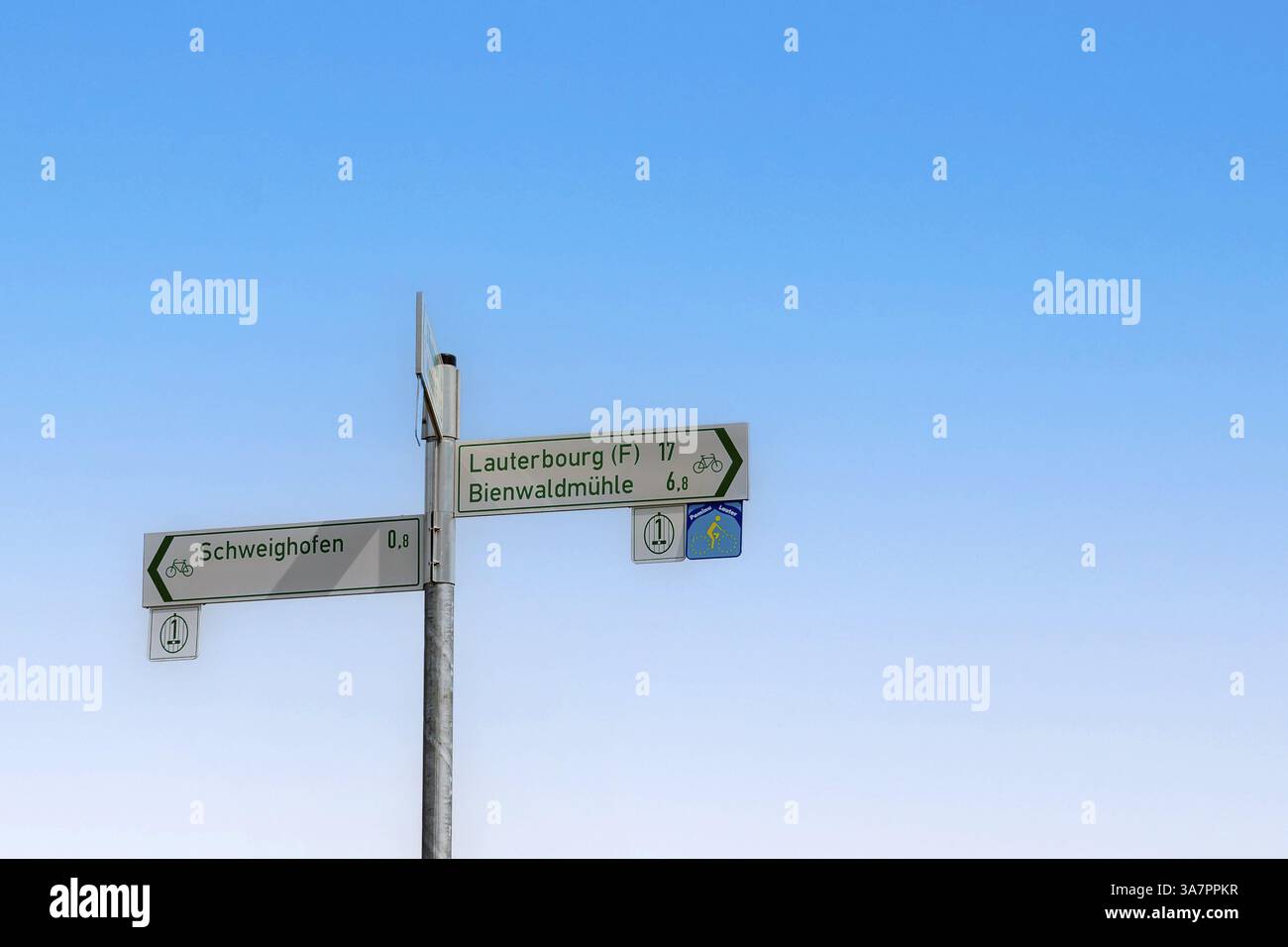 Signpost for cyclists, Pamina cycle path, on both sides of the German ...