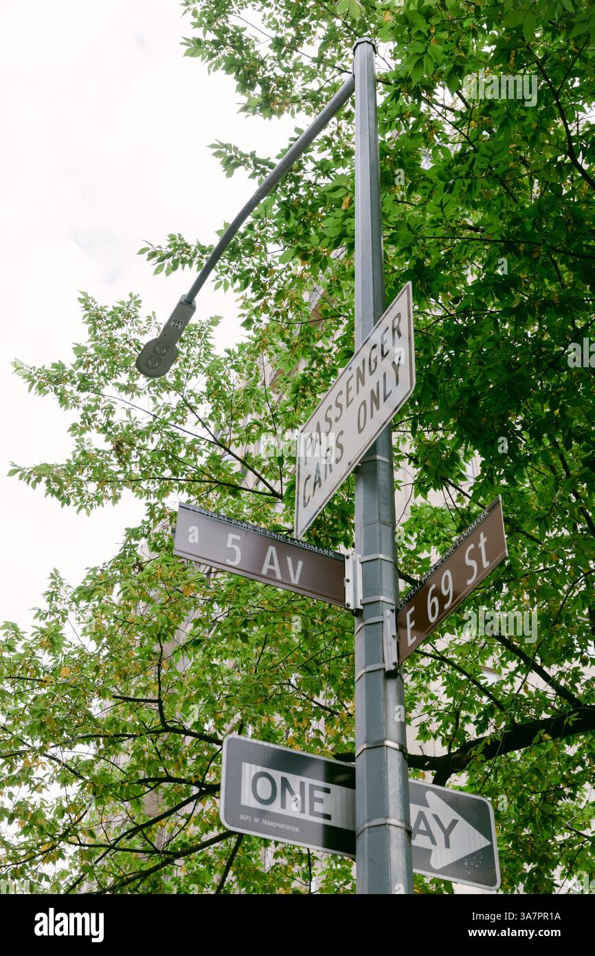 Street signs indicate direction and traffic rules at the intersection ...
