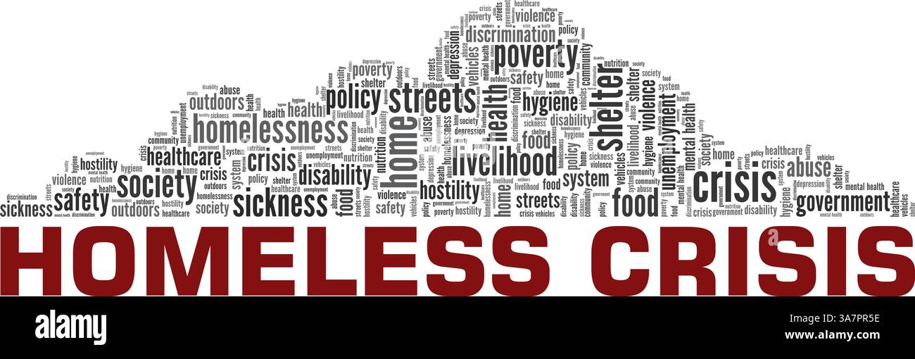 Homeless Crisis vector illustration word cloud isolated on white ...
