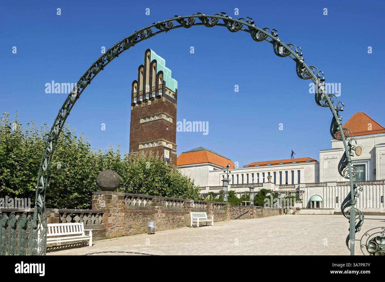 Arch with wrought iron ornaments by Albin Mueller, tower, wedding tower ...