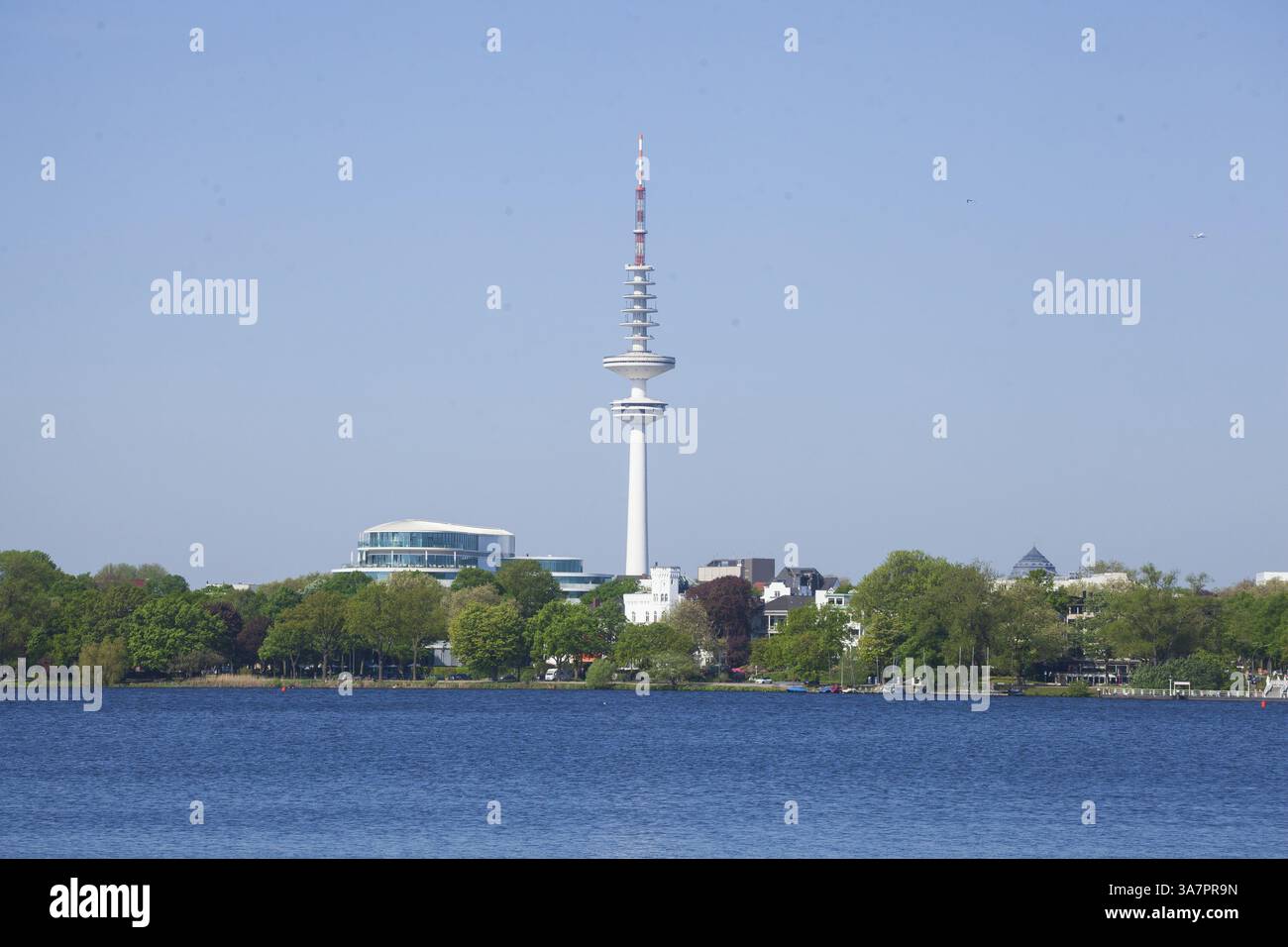 Outer Alster with television tower Telemichel, Hamburg, Germany, Europe ...