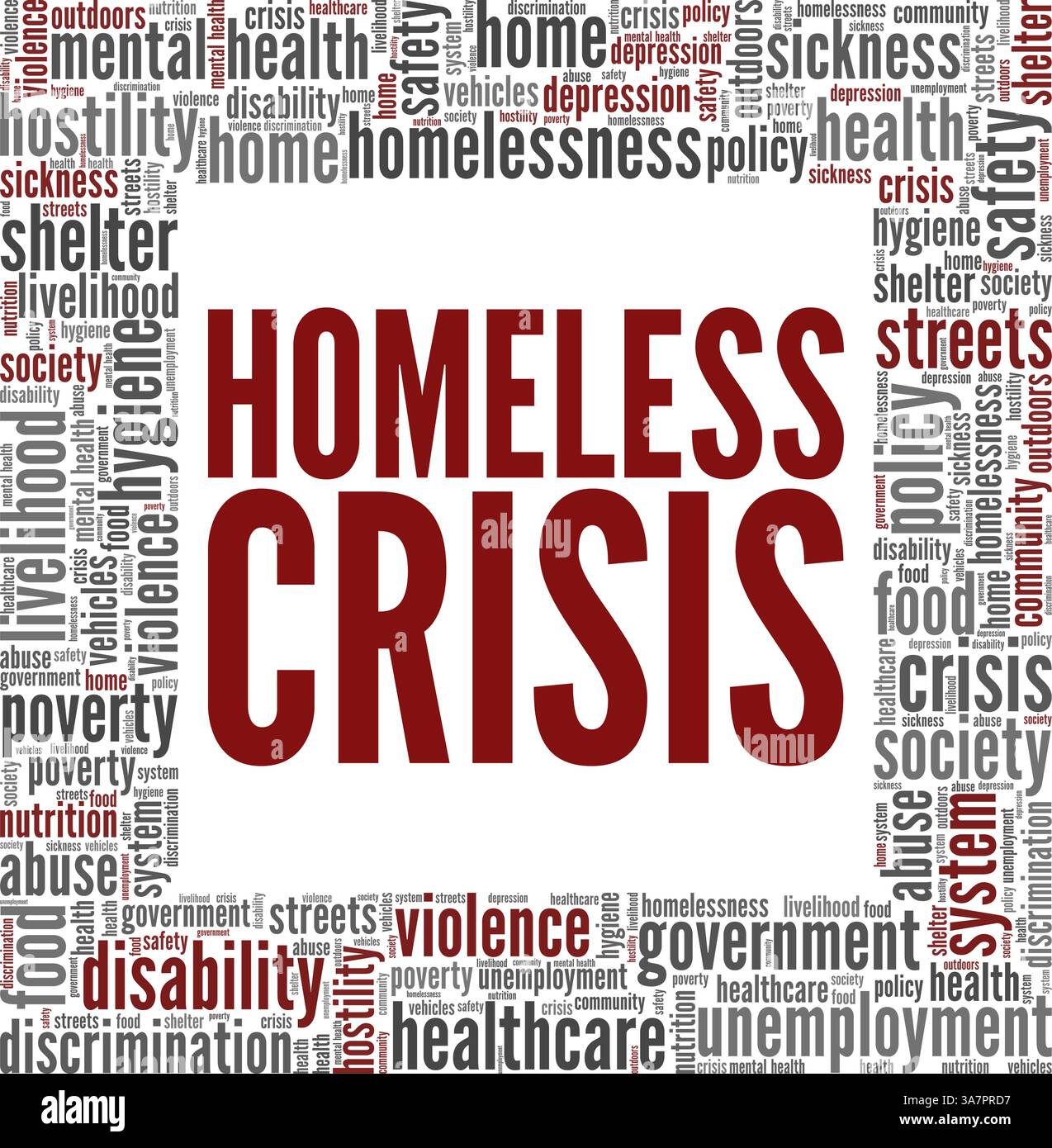 Homeless Crisis vector illustration word cloud isolated on white ...