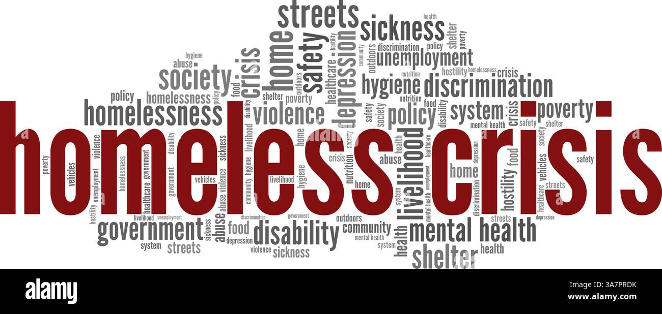 Homeless Crisis vector illustration word cloud isolated on white ...