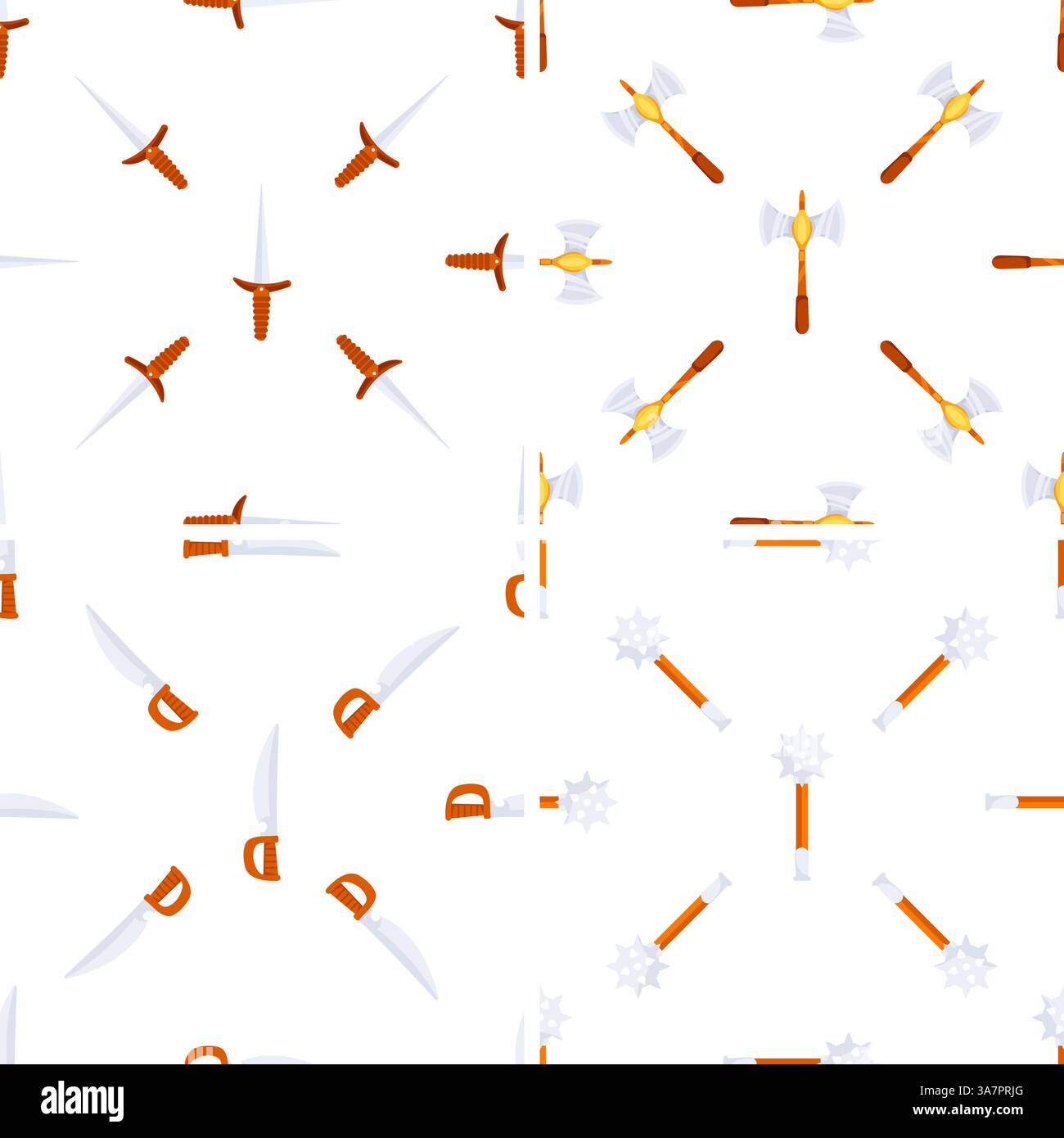 Seamless pattern featuring various medieval weapons, ideal for textile ...