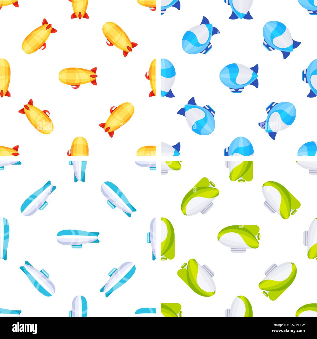 Airship seamless pattern repeating background tile with colorful blimps ...