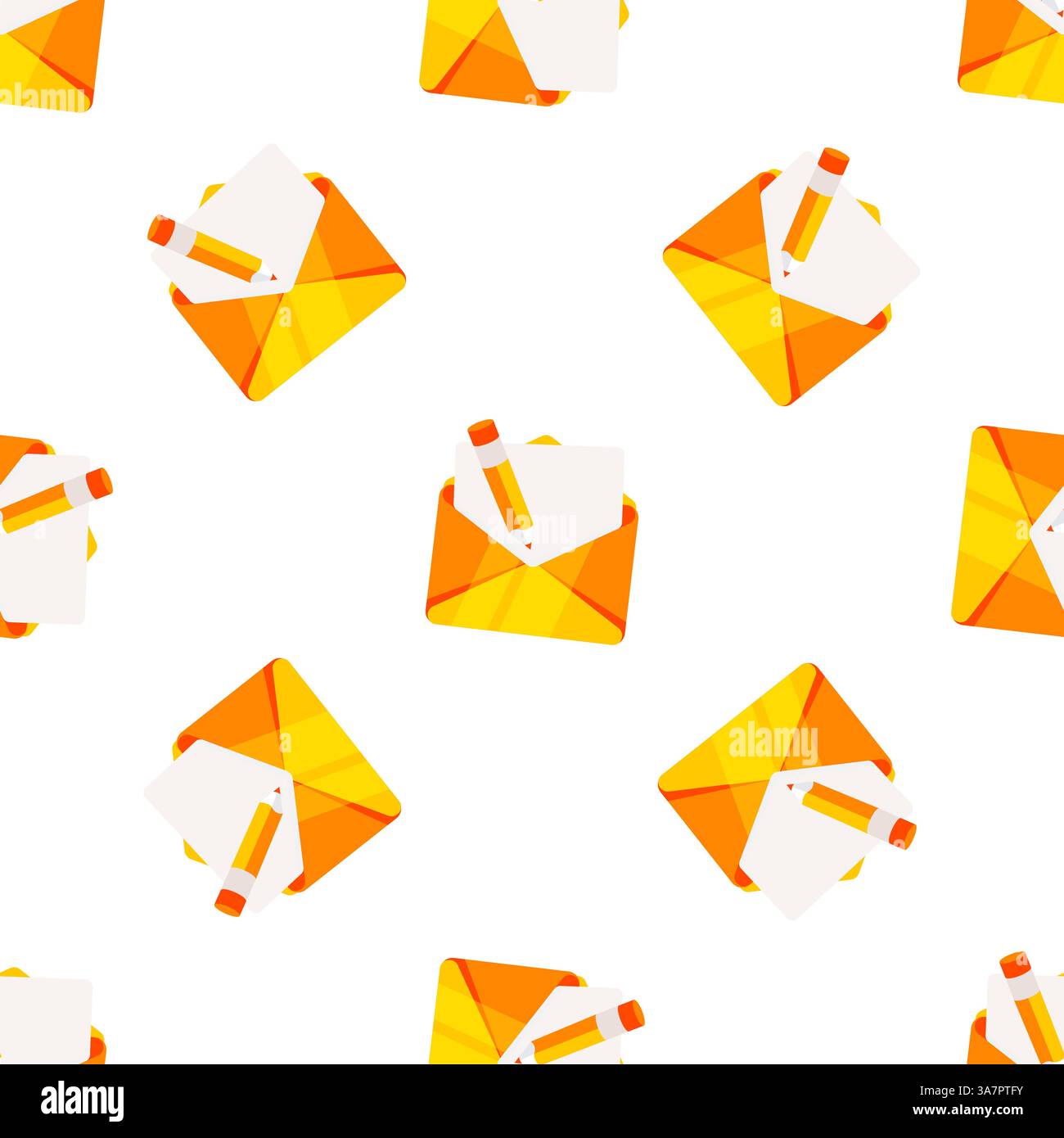 Seamless pattern of orange open envelopes with pencil and letter sticking out Stock Vector Image ...