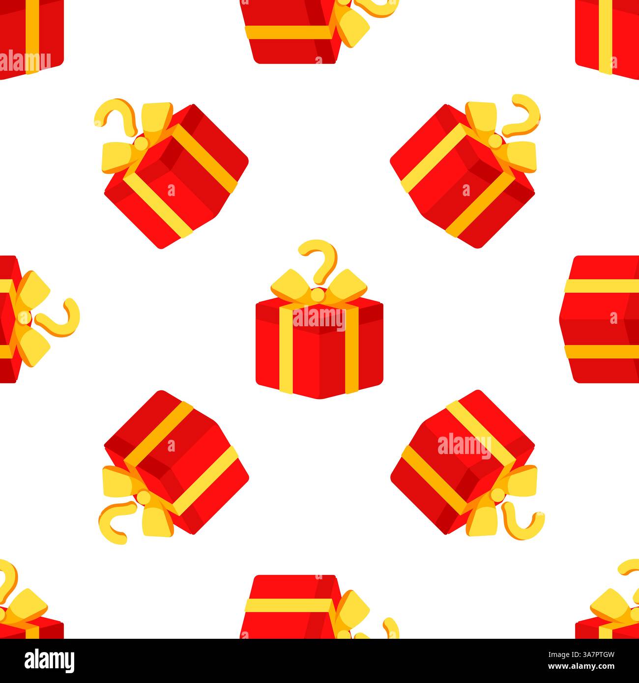 Red gift boxes with yellow ribbons and question marks forming a ...