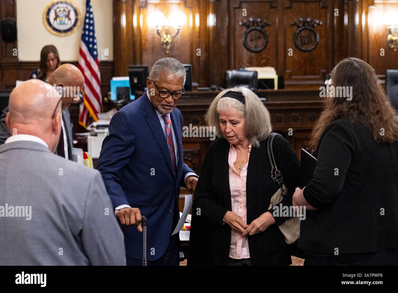 Linda Stermer exits the courtroom during a lunch recess in her retrial ...