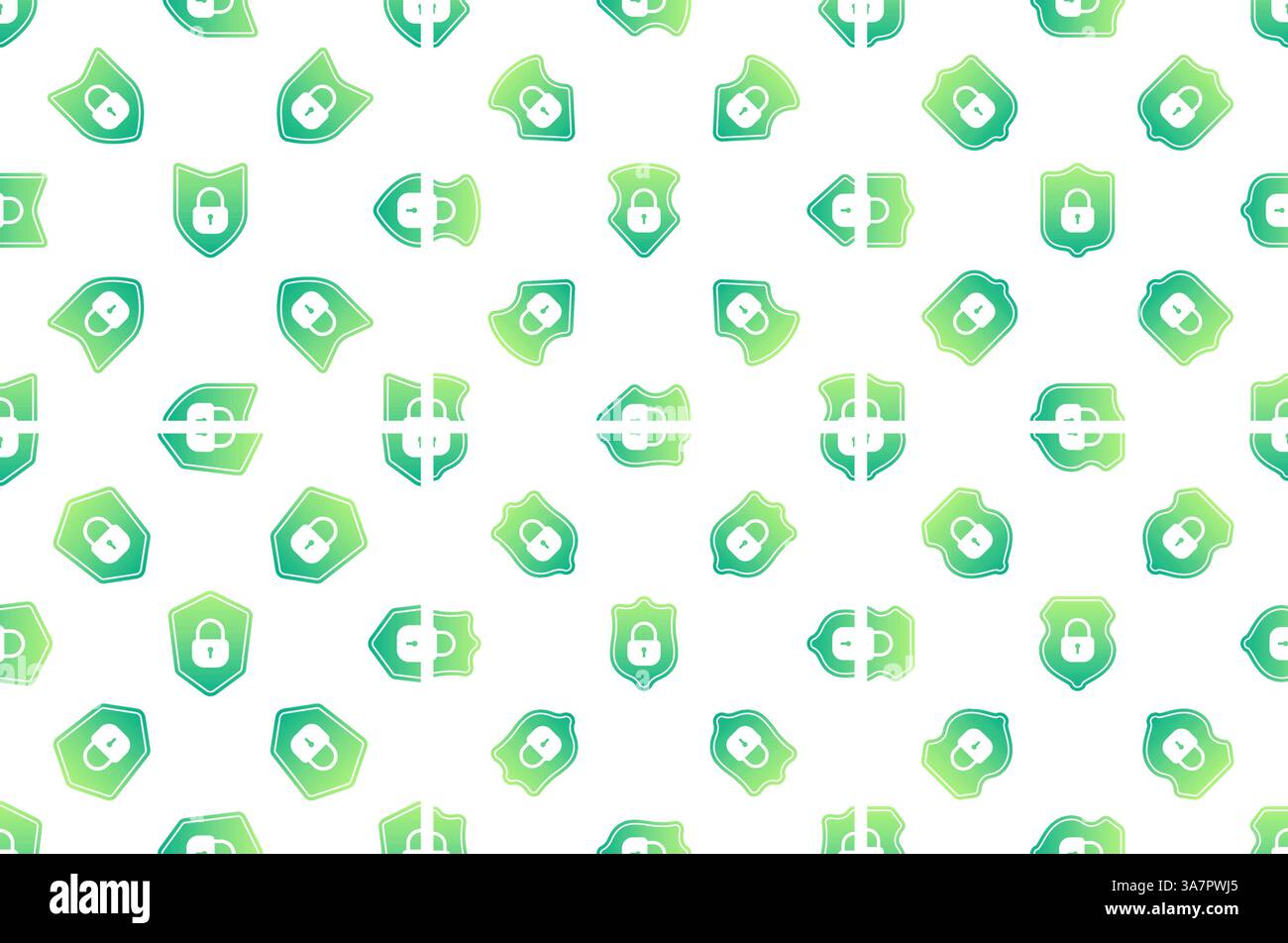 Green shield and lock security seamless pattern protecting data on ...
