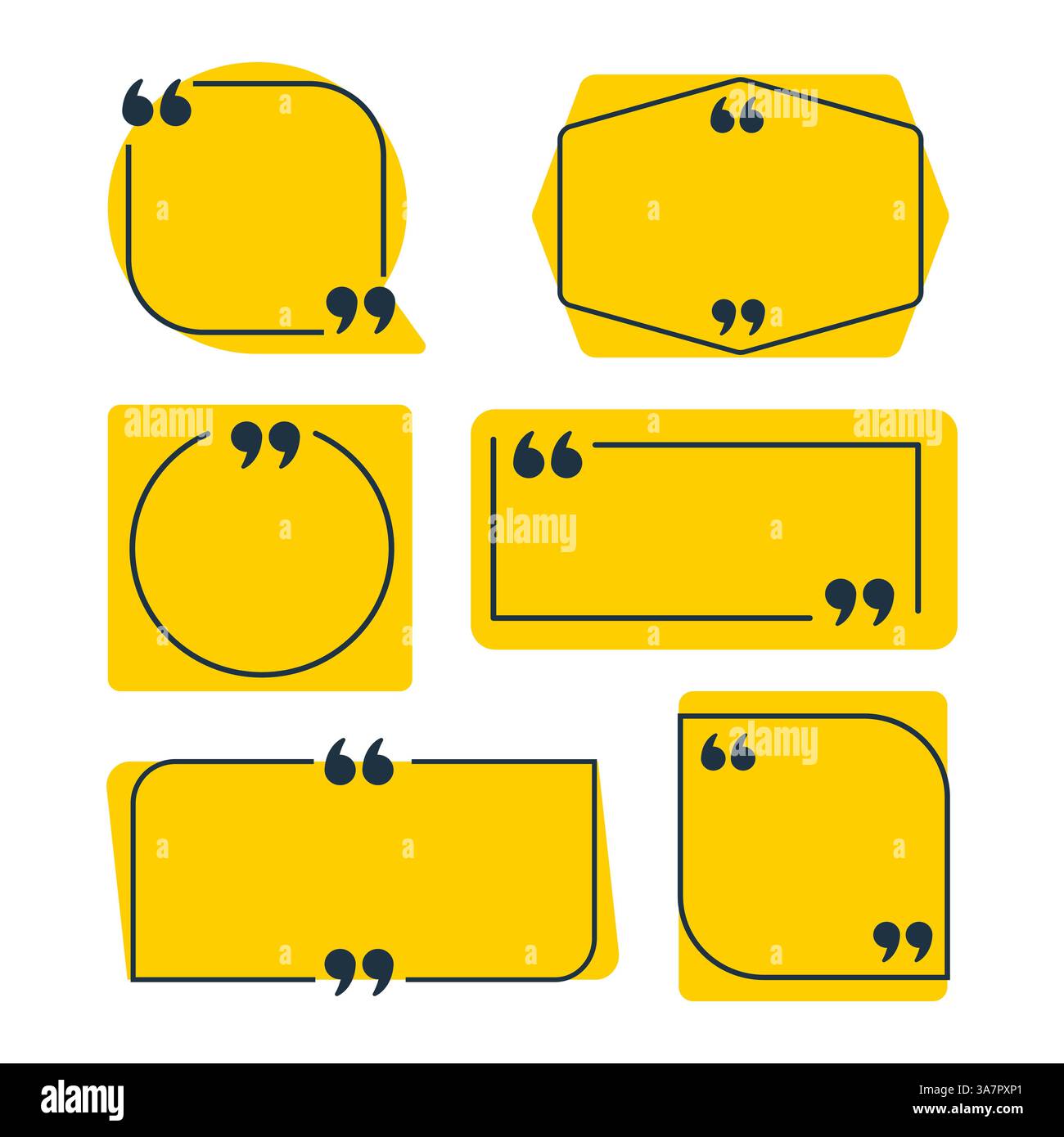 Set of yellow quote frames with quotation marks is showing a blank ...