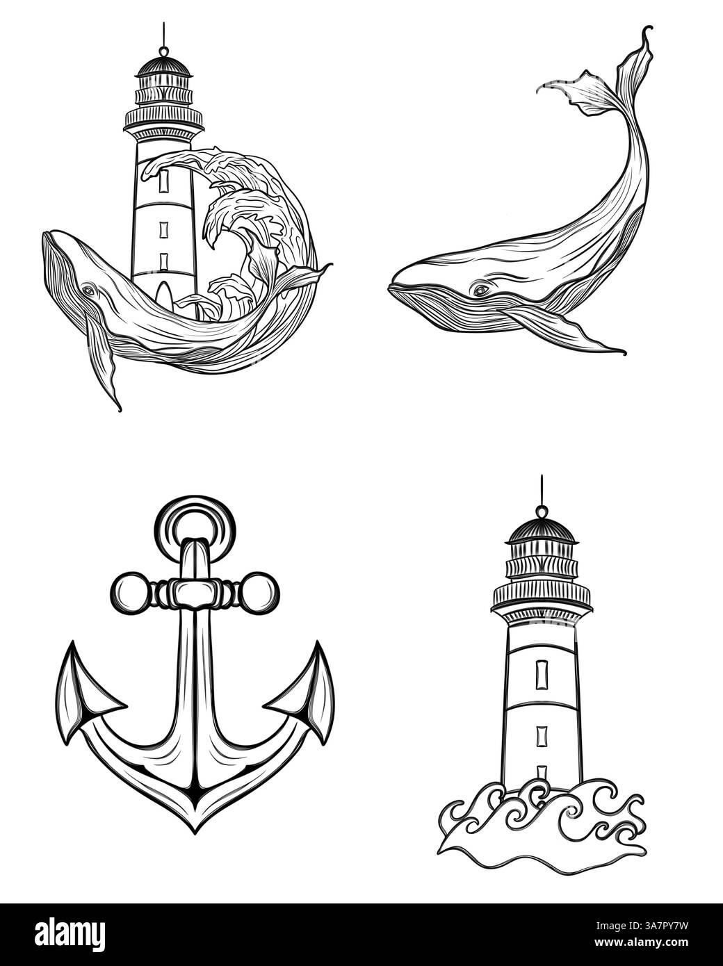 Large set of beautiful marine stickers - detailed Line Art design ...