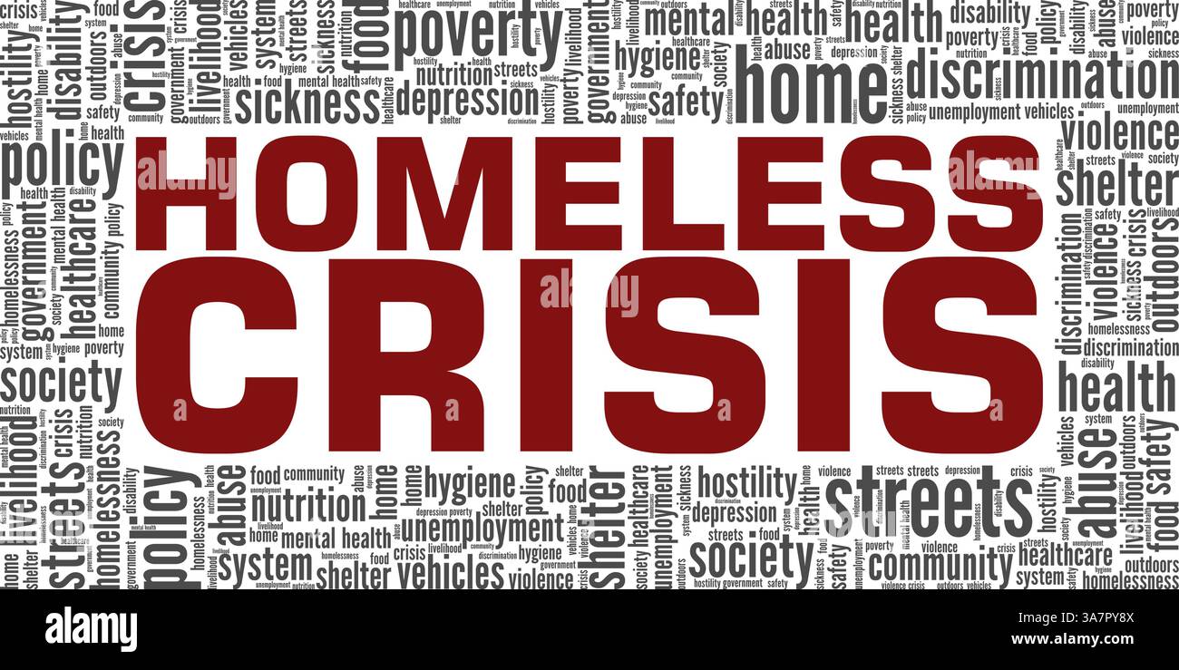 Homeless Crisis vector illustration word cloud isolated on white ...