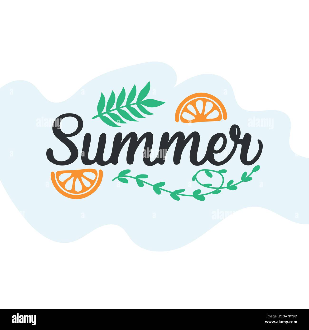 Minimal summer text design with orange slices and green leaves Stock ...