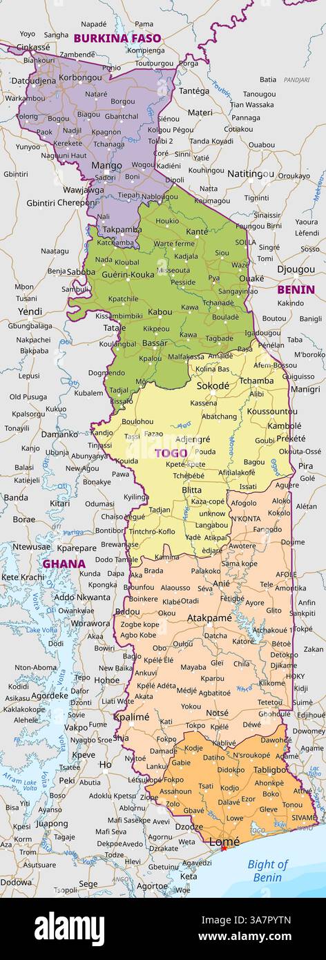 Detailed political map of Togo Stock Vector Image & Art - Alamy