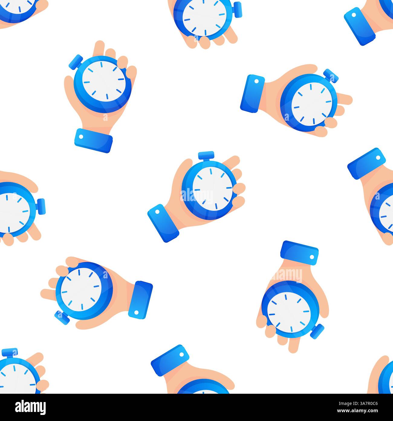 Hands holding stopwatch in seamless pattern representing time ...