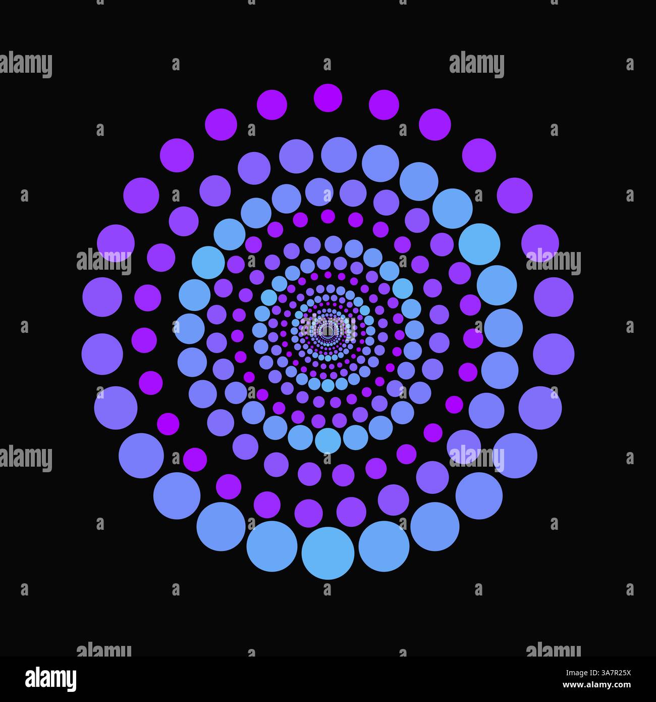Dots that makes circle with spiral optical illusion effect. Abstract halftone pattern. Vector ...