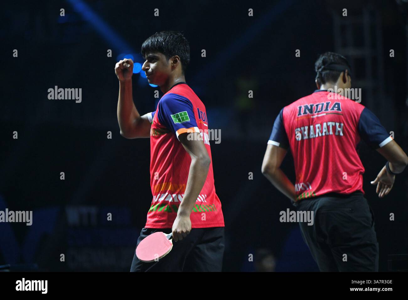 Chennai, India. 27th March, 2025. Indian pair Sharath Achanta and ...