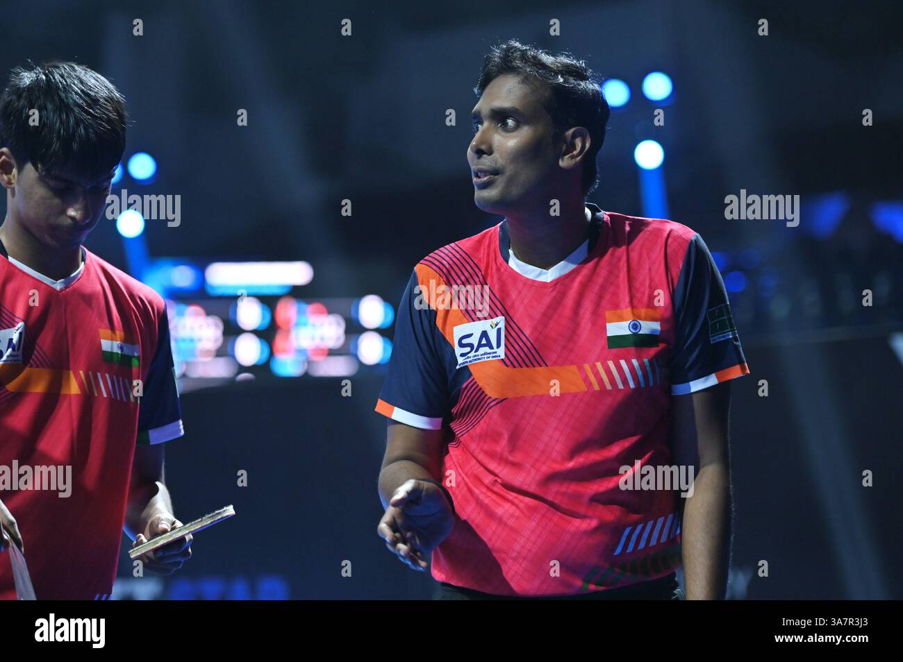 Chennai, India. 27th March, 2025. Indian pair Sharath Achanta and ...