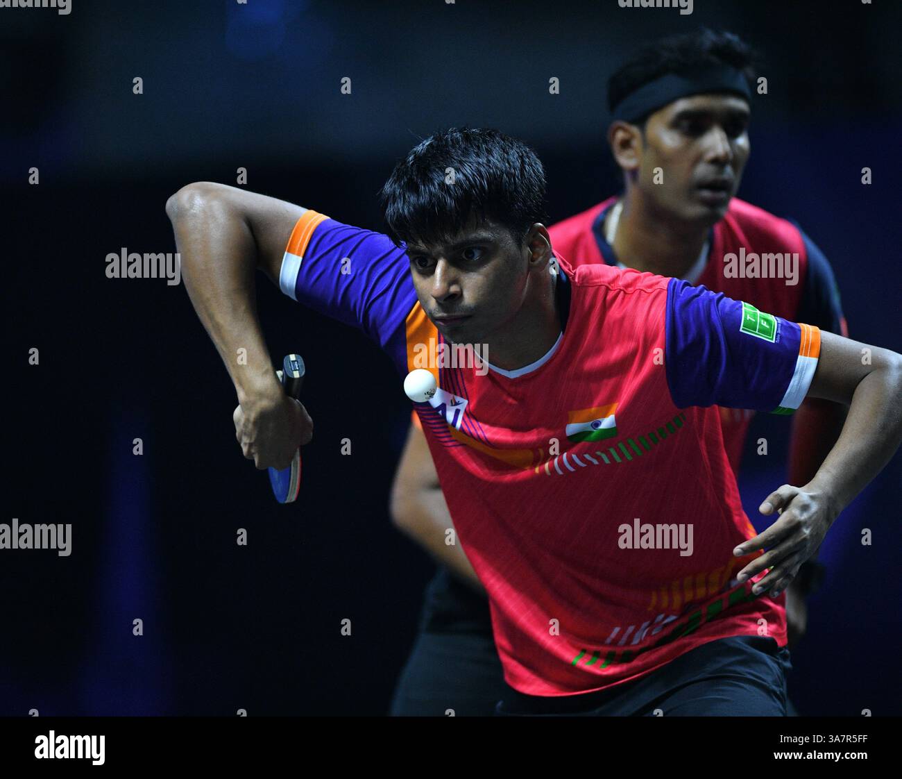 Chennai, India. 27th March, 2025. Indian pair Sharath Achanta and ...