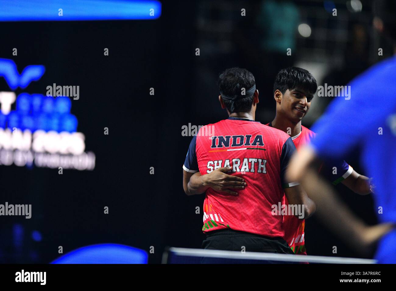 Chennai, India. 27th March, 2025. Indian pair Sharath Achanta and ...