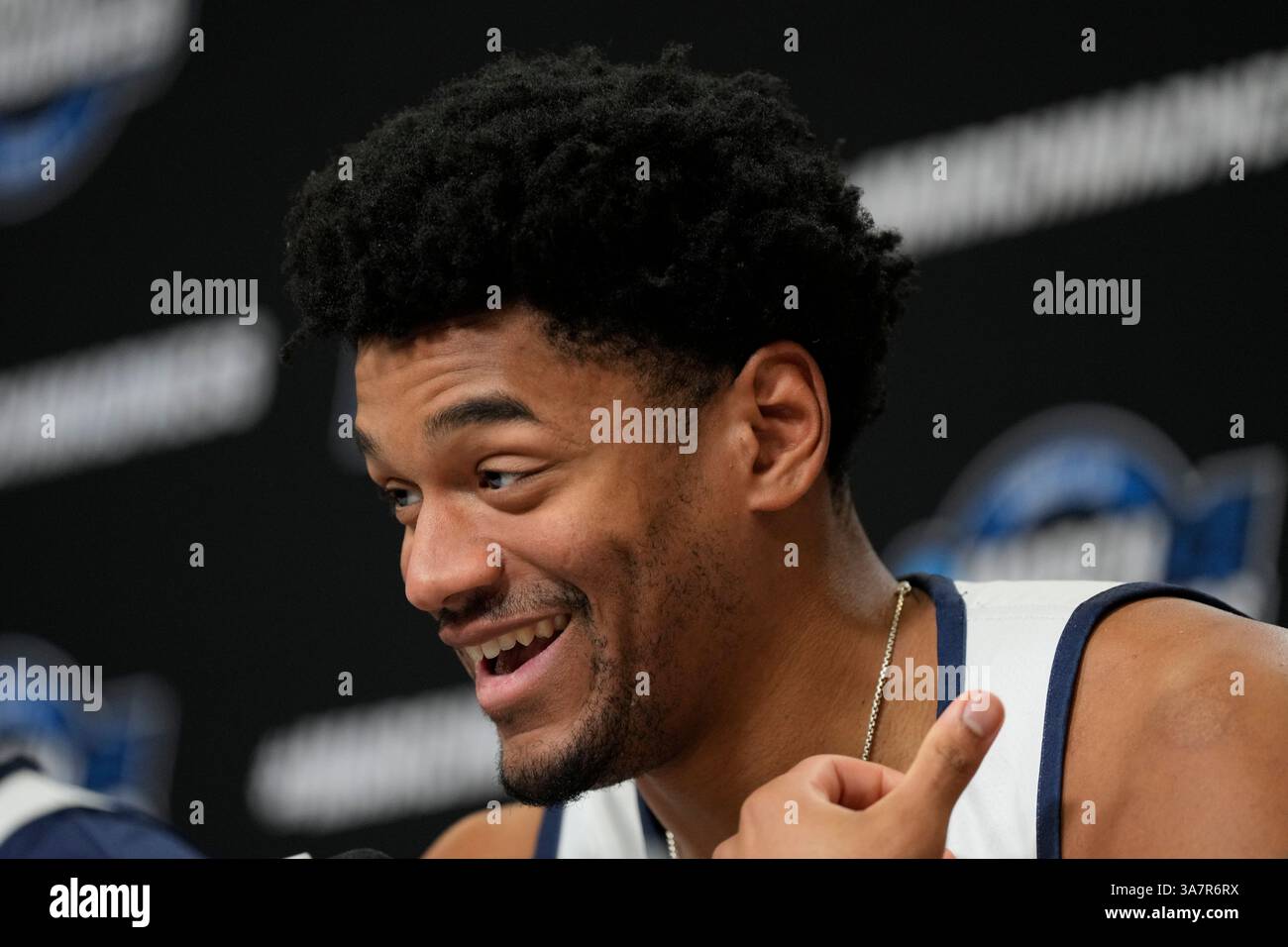 Auburn center Dylan Cardwell speaks during a news conference, Thursday ...