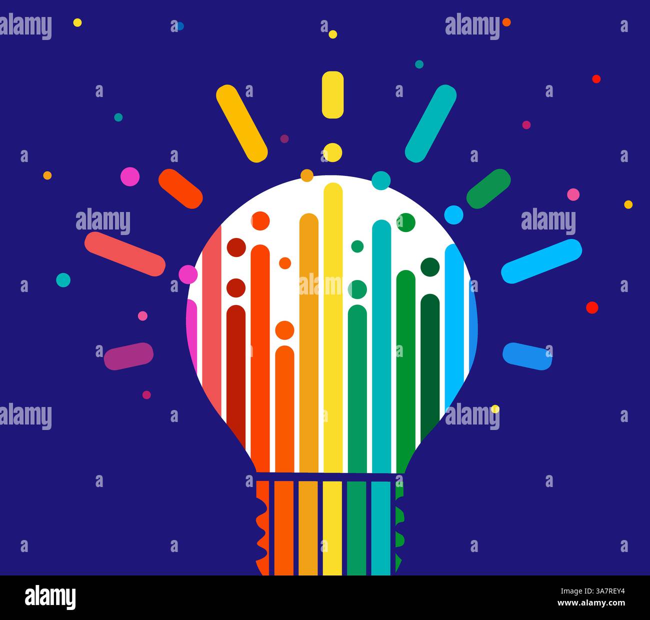 Rainbow abstract light bulb on a white background. creative A cover or ...