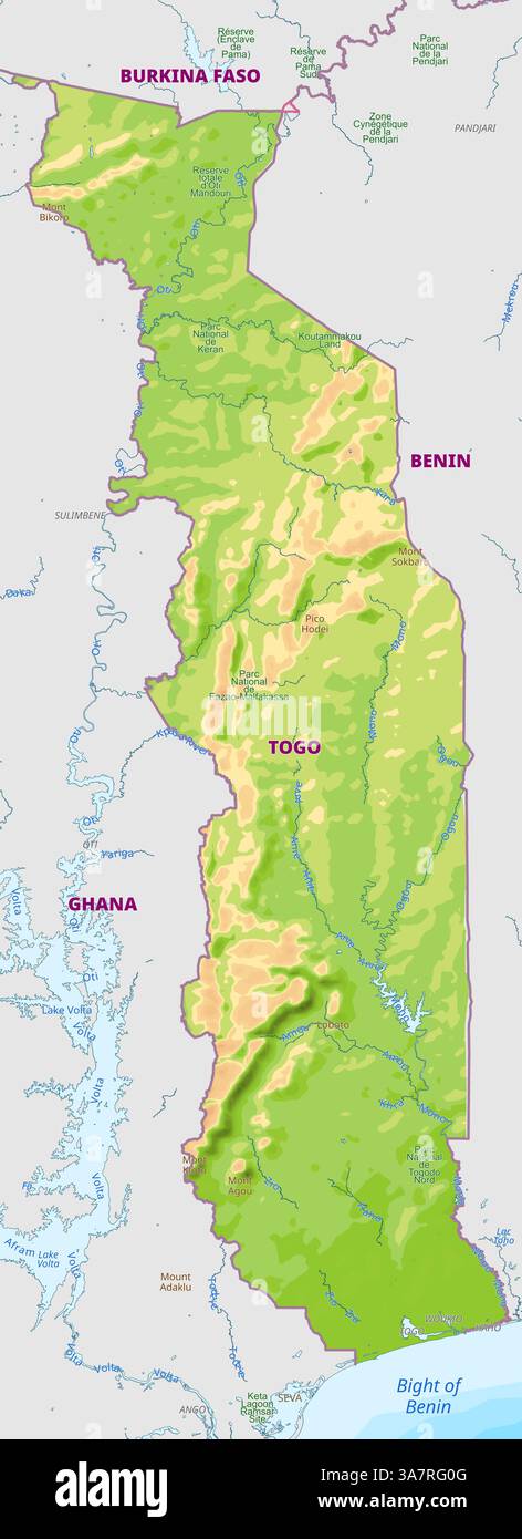 Detailed physical map of Togo Stock Vector Image & Art - Alamy