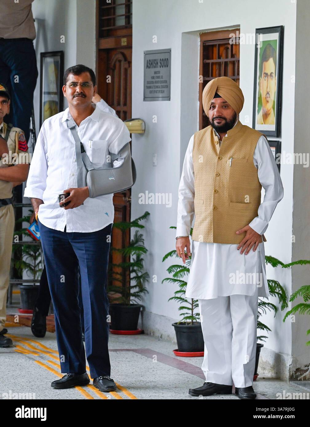 NEW DELHI, INDIA - MARCH 27: BJP MLAs Neeraj Basoya with Arvinder Singh ...