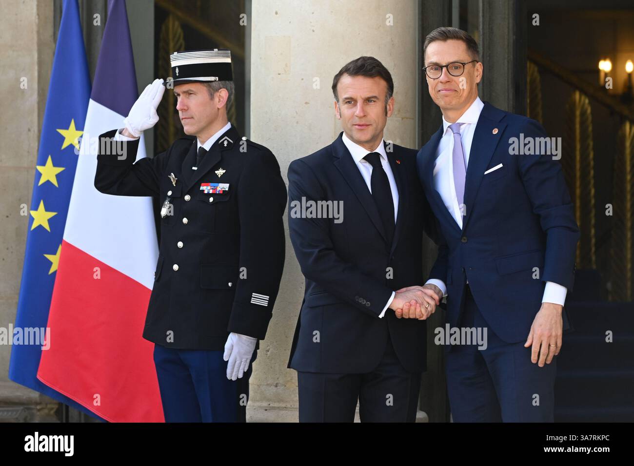 Paris, France. 27th Mar, 2025. Arrival of the President of the Republic ...