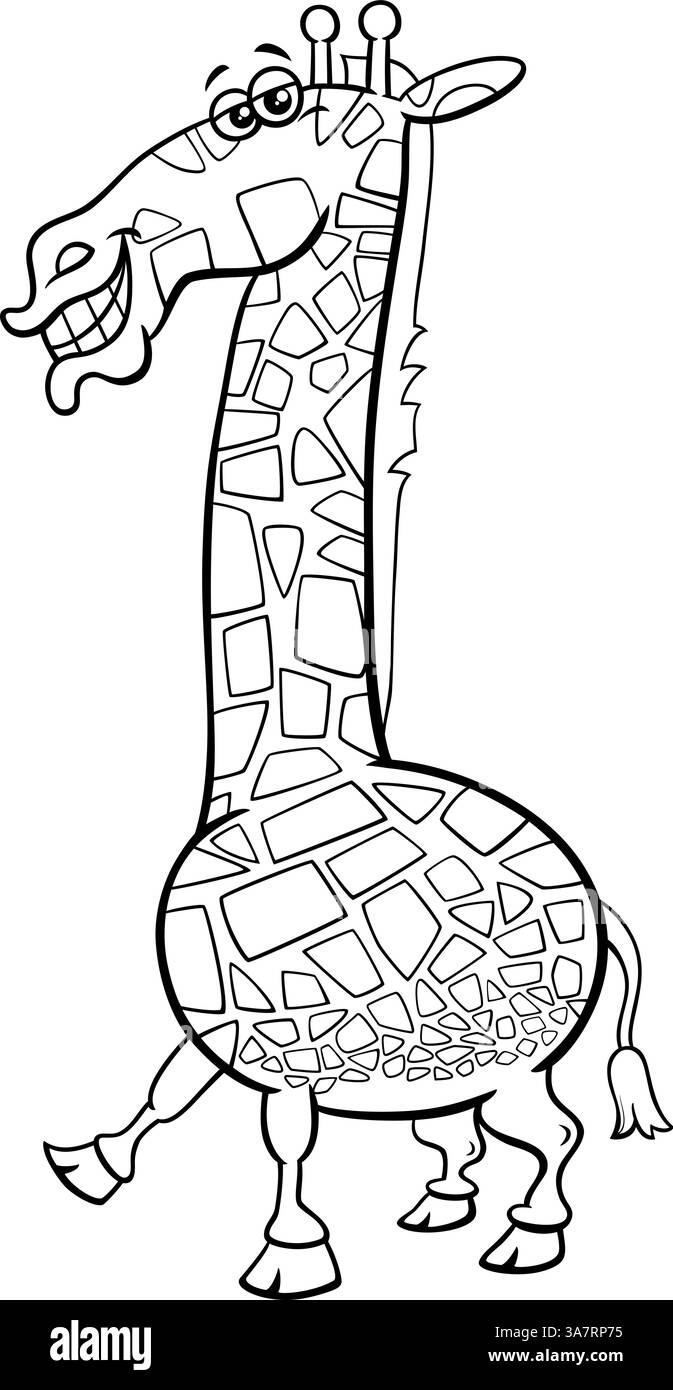 Cartoon illustration of funny giraffe comic animal character coloring ...