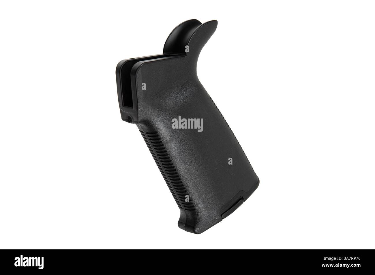 Black polymer pistol grip with an ergonomic and textured design ...
