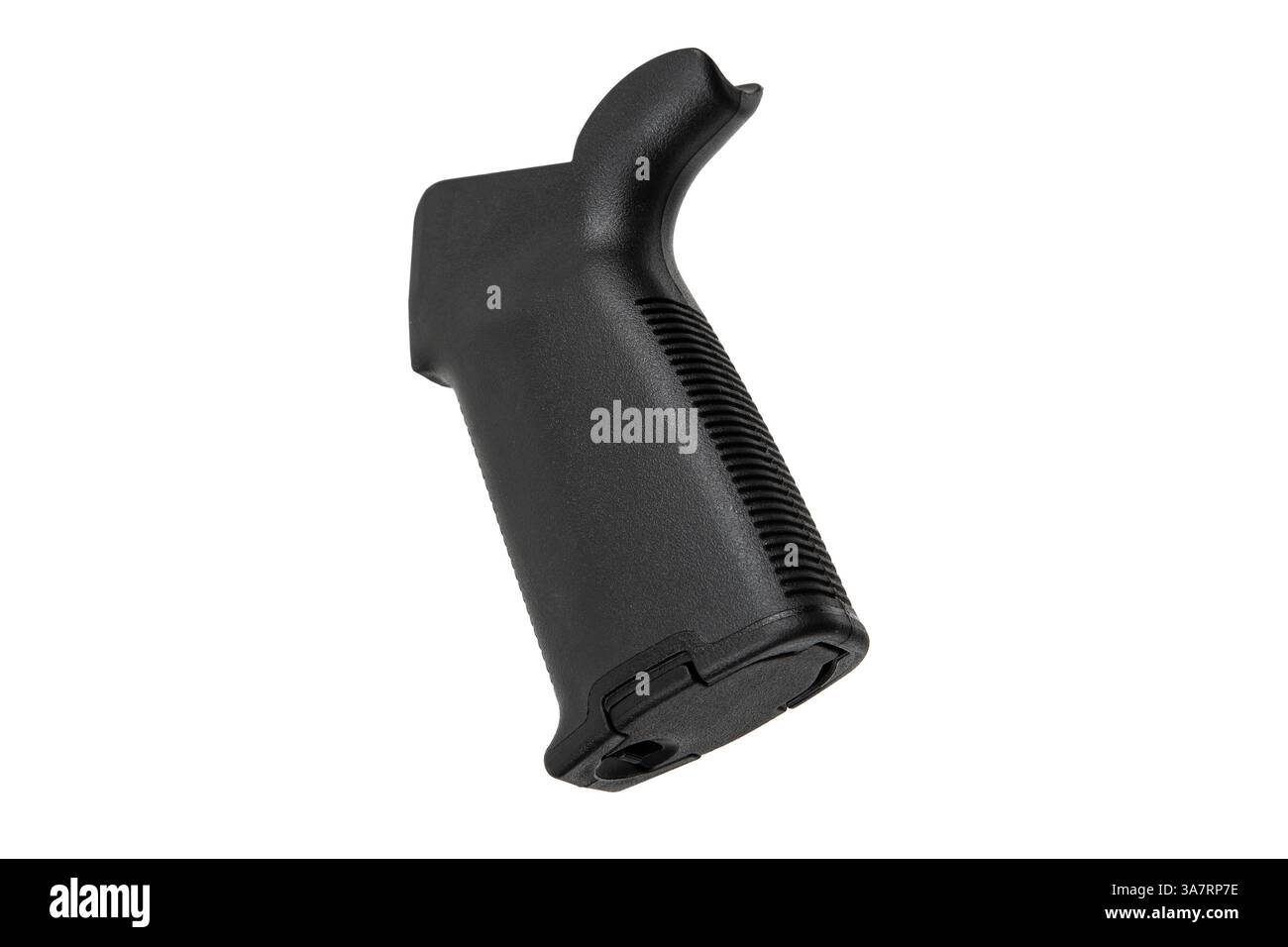 Black polymer pistol grip with an ergonomic and textured design ...