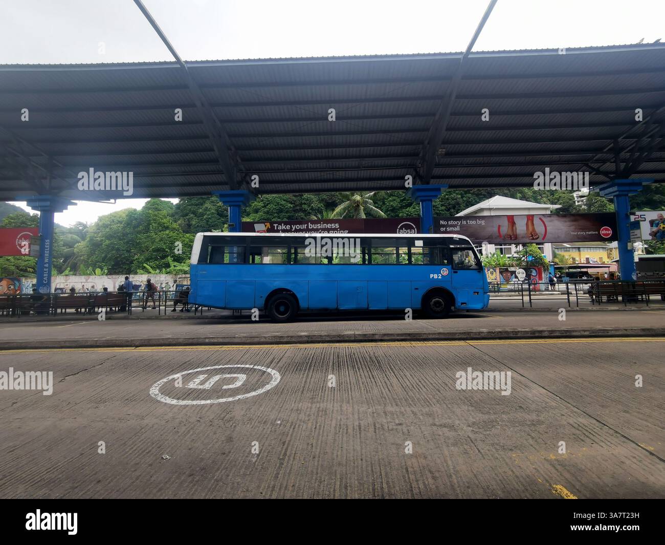 Victoria, Seychelles. 11th Mar, 2025. A bus stands at a terminal in ...