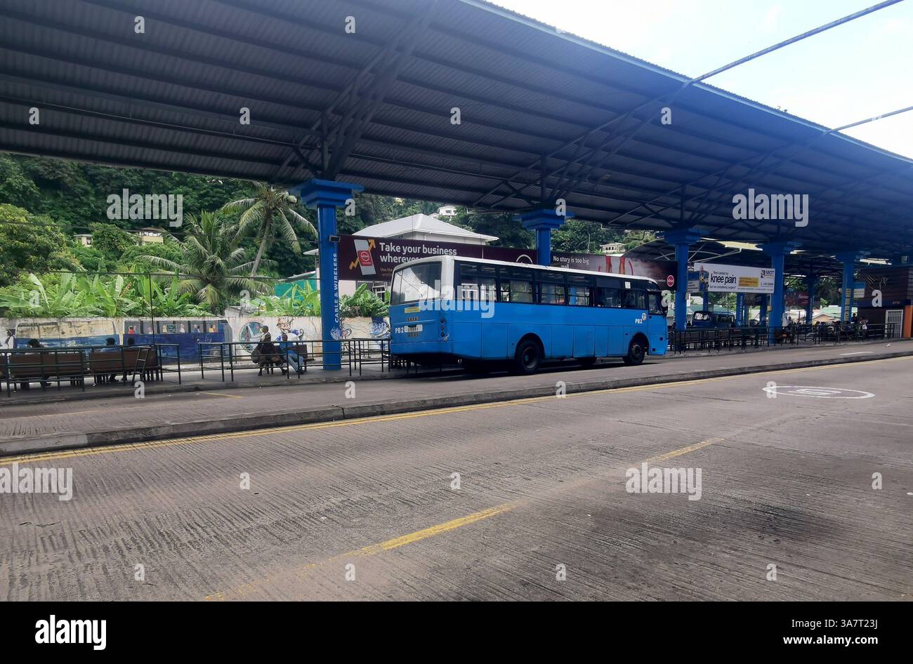 Victoria, Seychelles. 11th Mar, 2025. A bus stands at a terminal in ...
