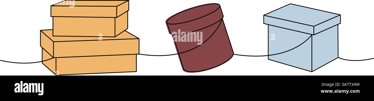 Present boxes one line colored continuous drawing. Carton delivery ...