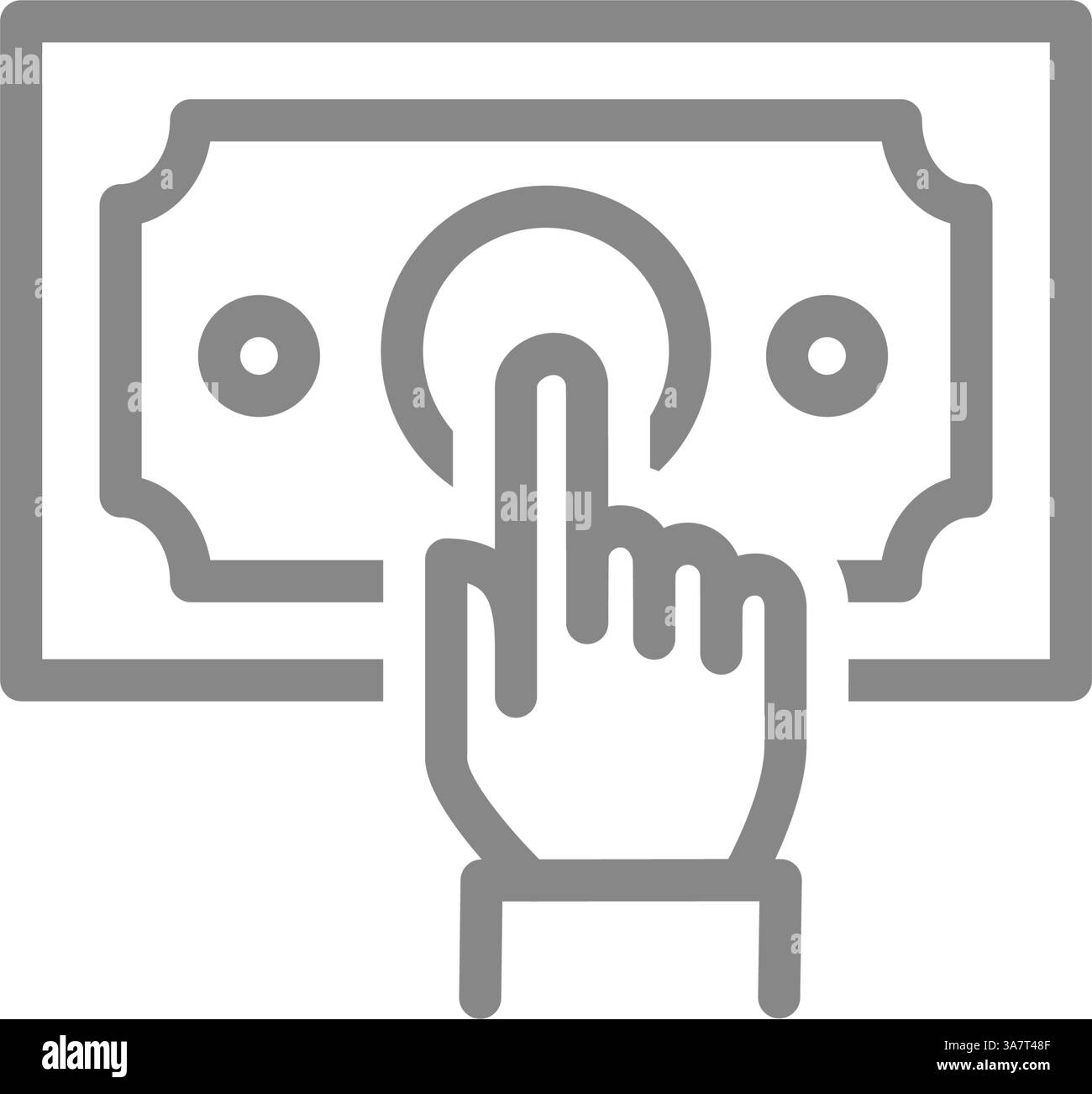 Hand point at a money bill line icon. Payment with money symbol. Vector ...