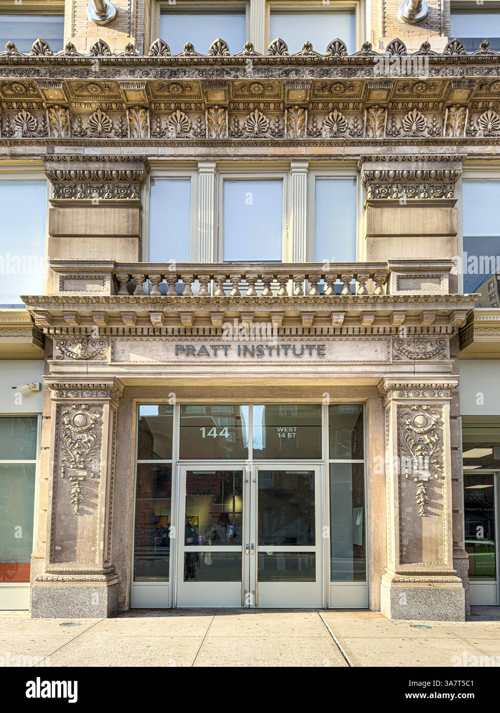 Pratt Institute, building exterior and entrance, West 14th Street, New ...
