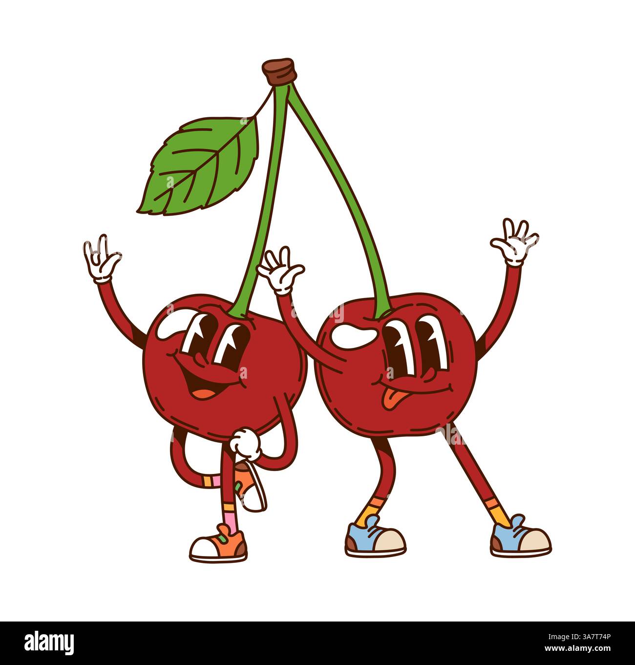 Groovy hippie cherry berry twins cartoon characters. Isolated vector ...