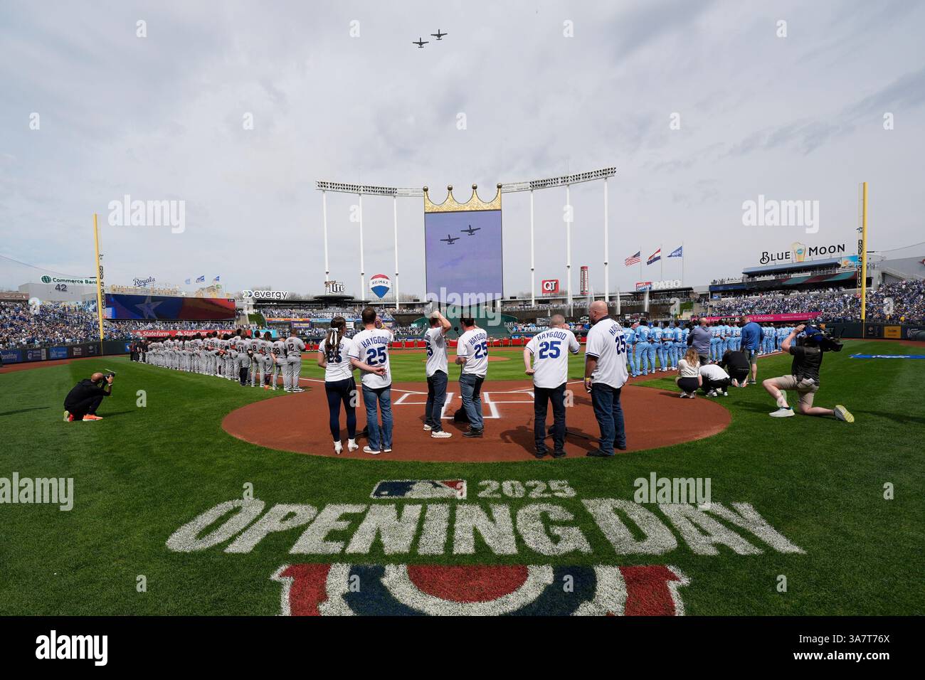 Military jets fly over during the national anthem before an opening-day ...