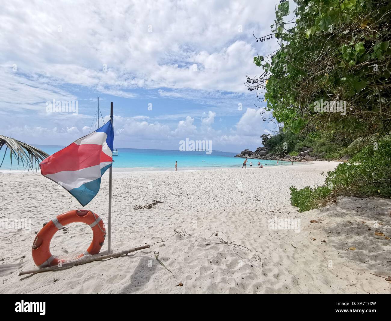 Anse Georgette, Seychelles. 01st Mar, 2025. A Seychelles flag flies at ...