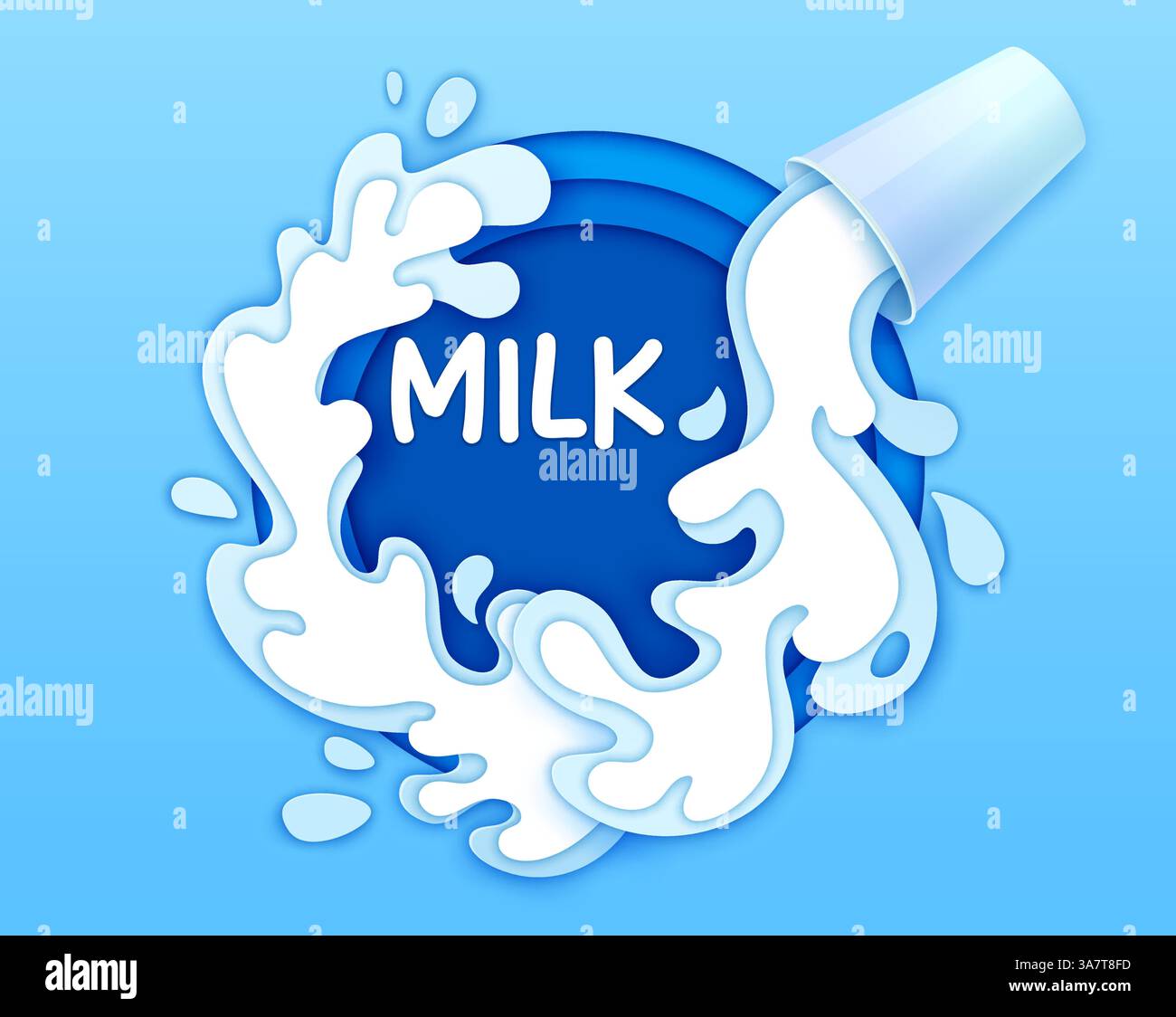 Milk glass and drink wave splash in paper cut, vector banner for dairy ...