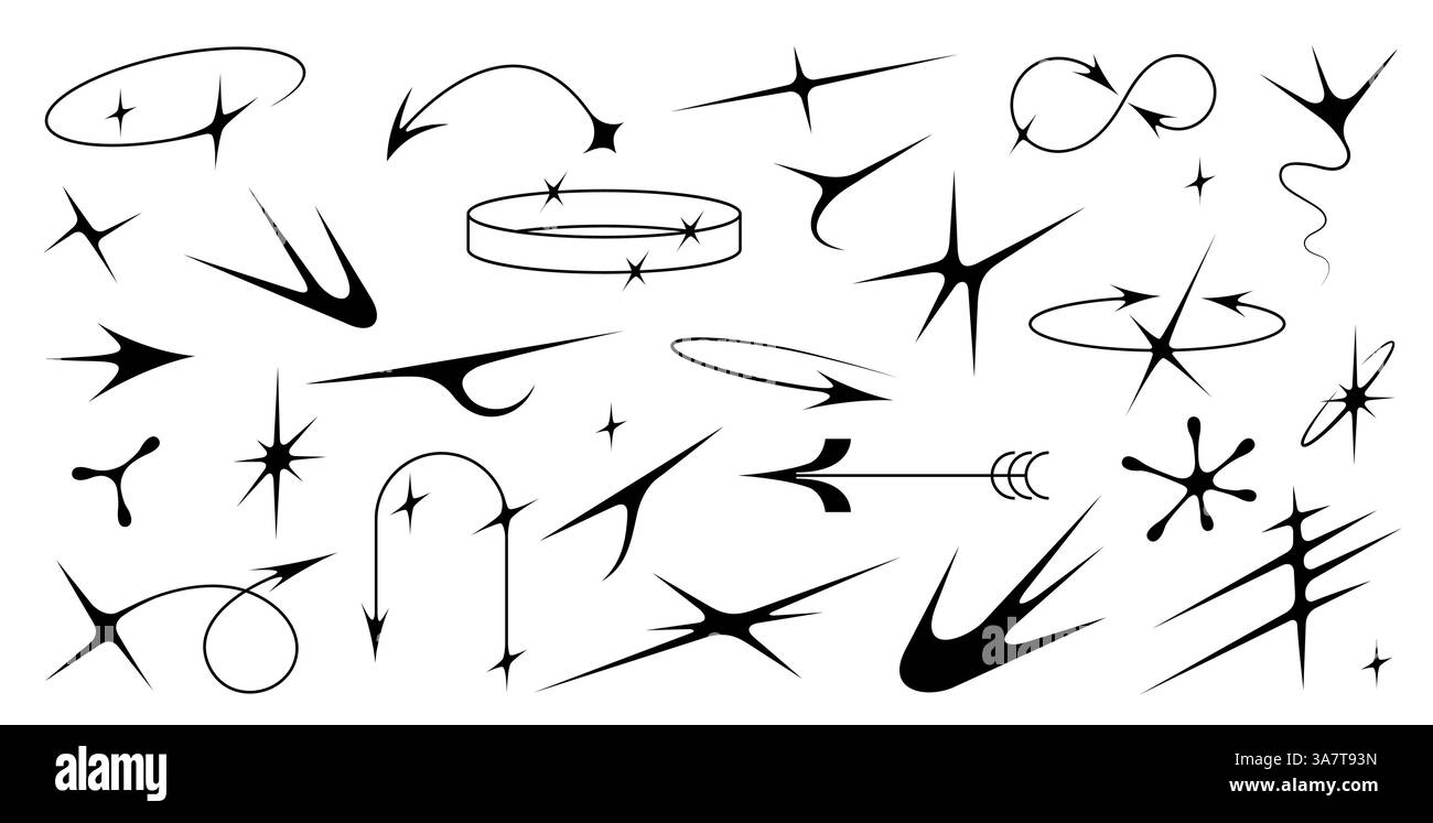 Retro Y2K star shape icons and abstract graphic sparkle starburst ...