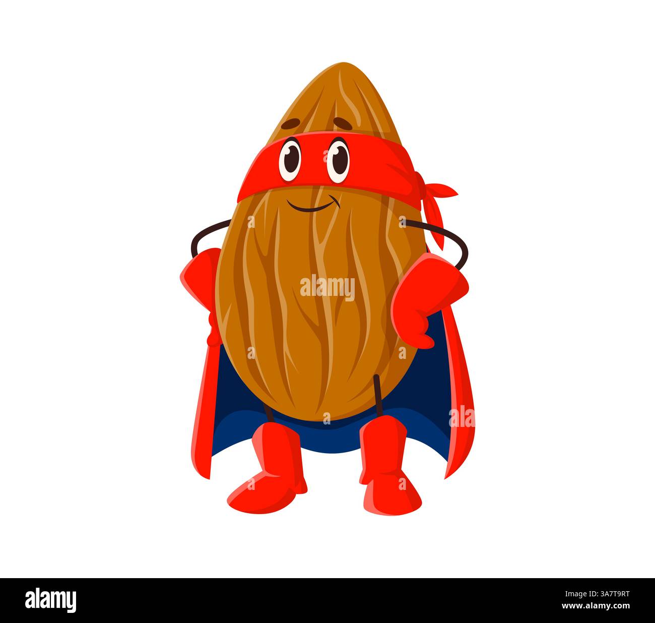 Cartoon funny almond nut character as superhero with funny face, vector ...