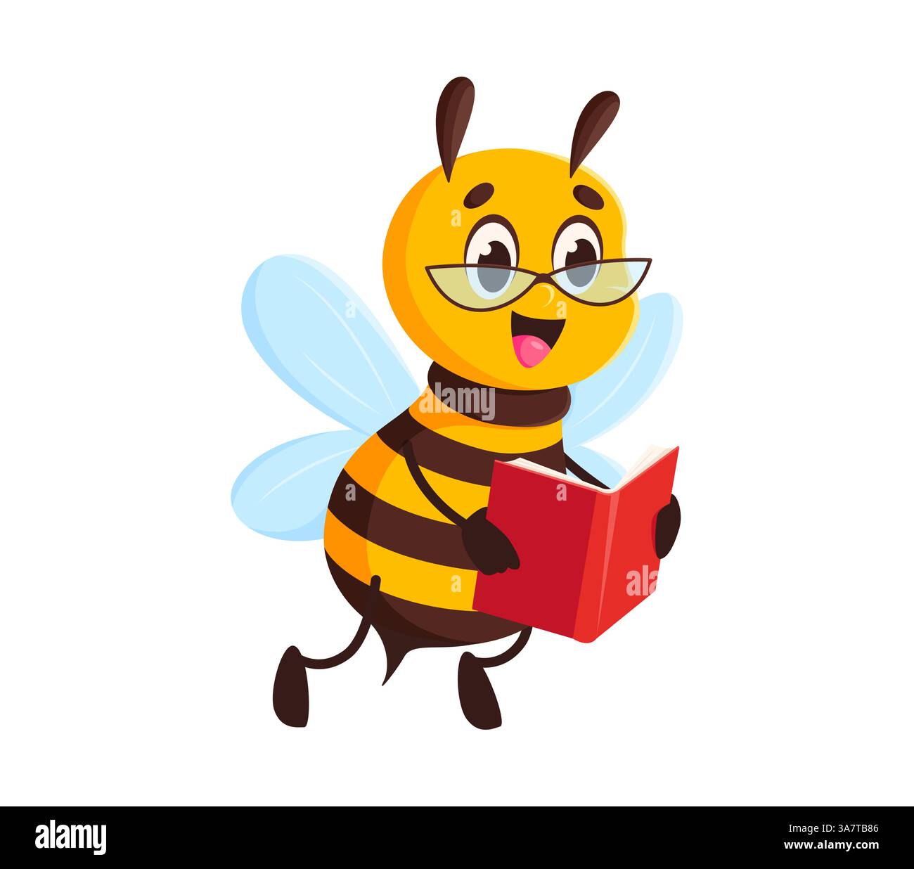 Cartoon honey bee character or cute honeybee reading book, vector ...