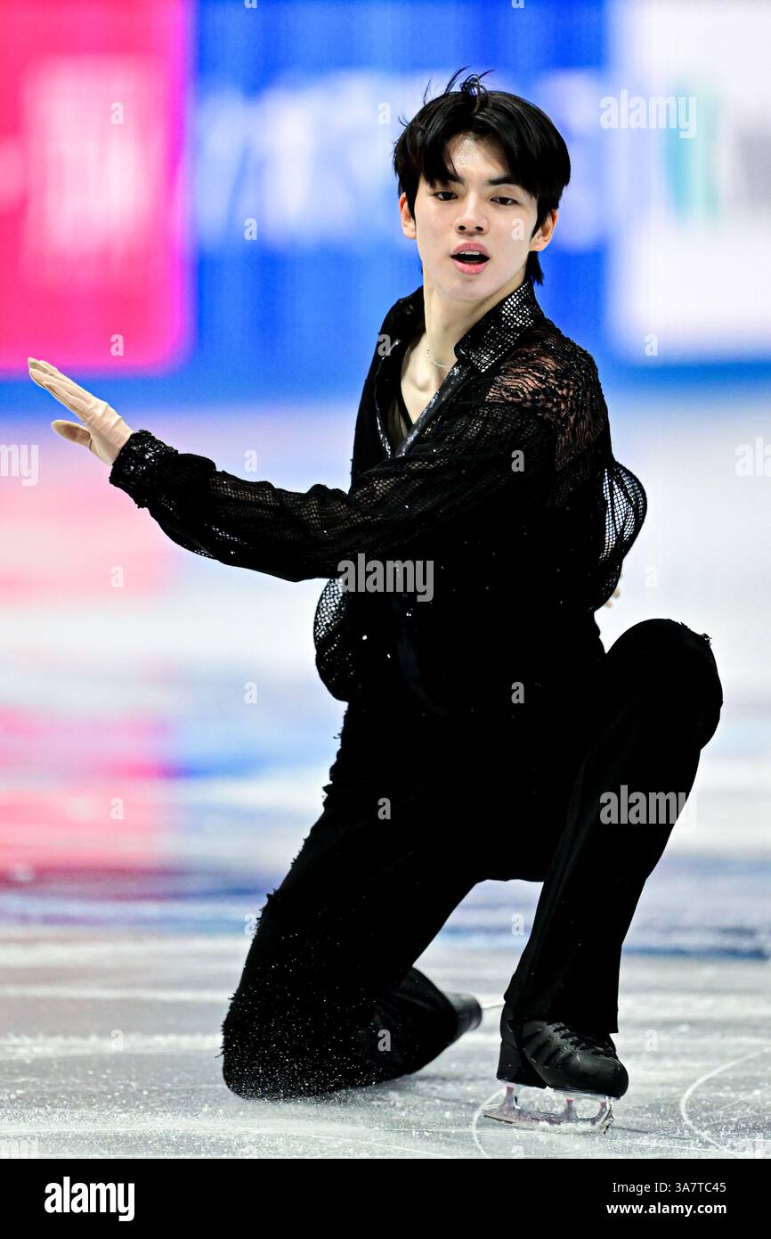 Junhwan CHA (KOR), during Men Short Program, at the ISU World Figure Skating Championships 2025 ...