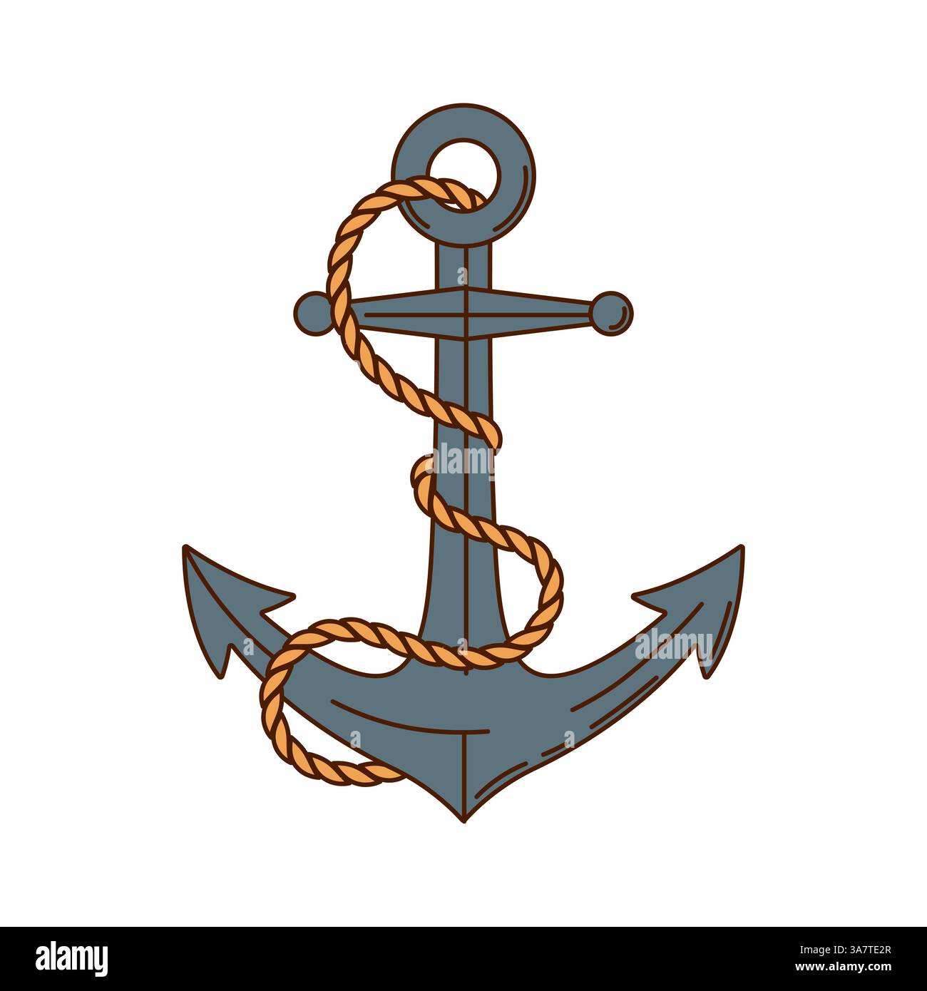 Cartoon groovy corsair and pirate ship anchor. Isolated vector ...