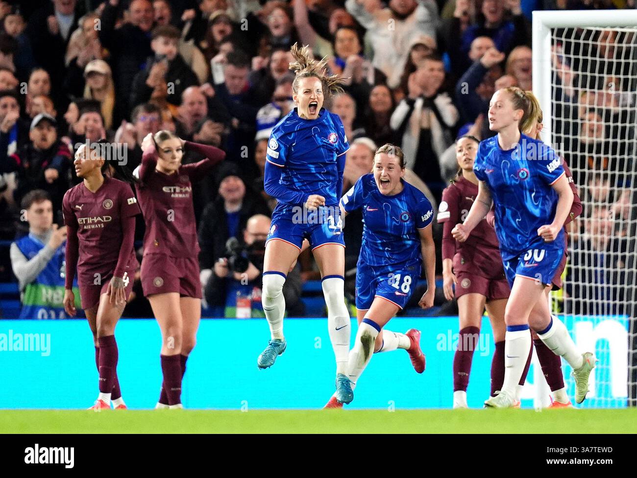 Chelsea's Nathalie Bjorn celebrates scoring their side's second goal of ...